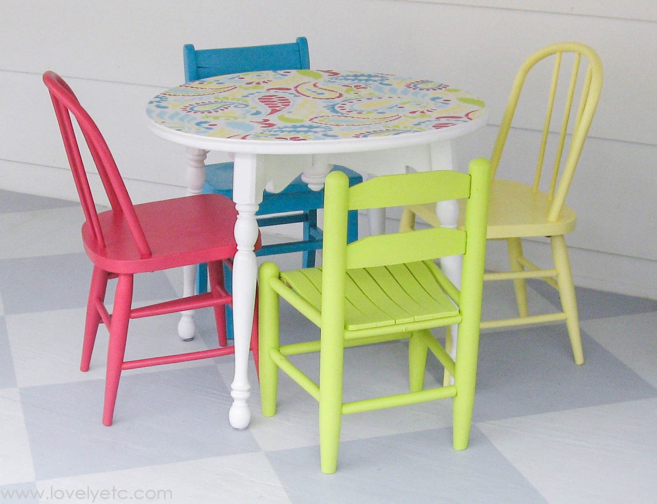 Colorful painted child's table and chairs