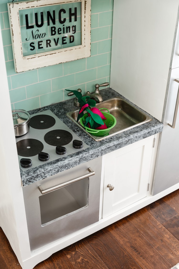 Details of a DIY Play Kitchen