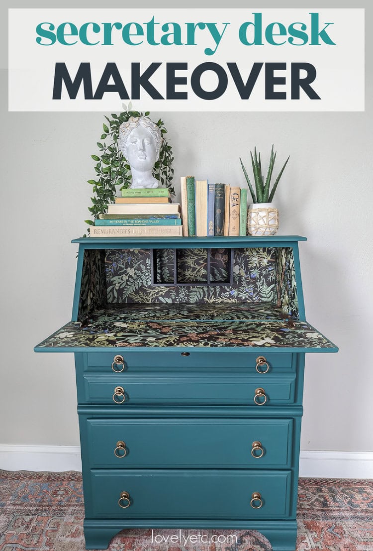 Stunning Secretary Desk Makeover with Bold Paint and Wallpaper