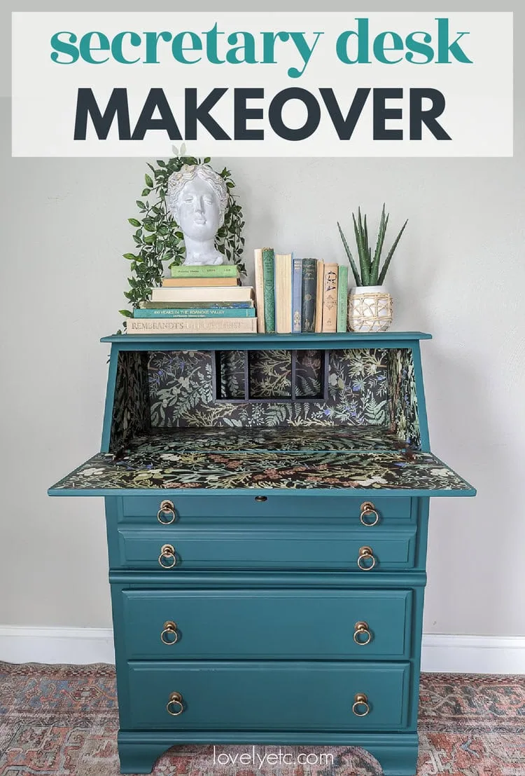 Stunning Secretary Desk Makeover with Bold Paint and Wallpaper