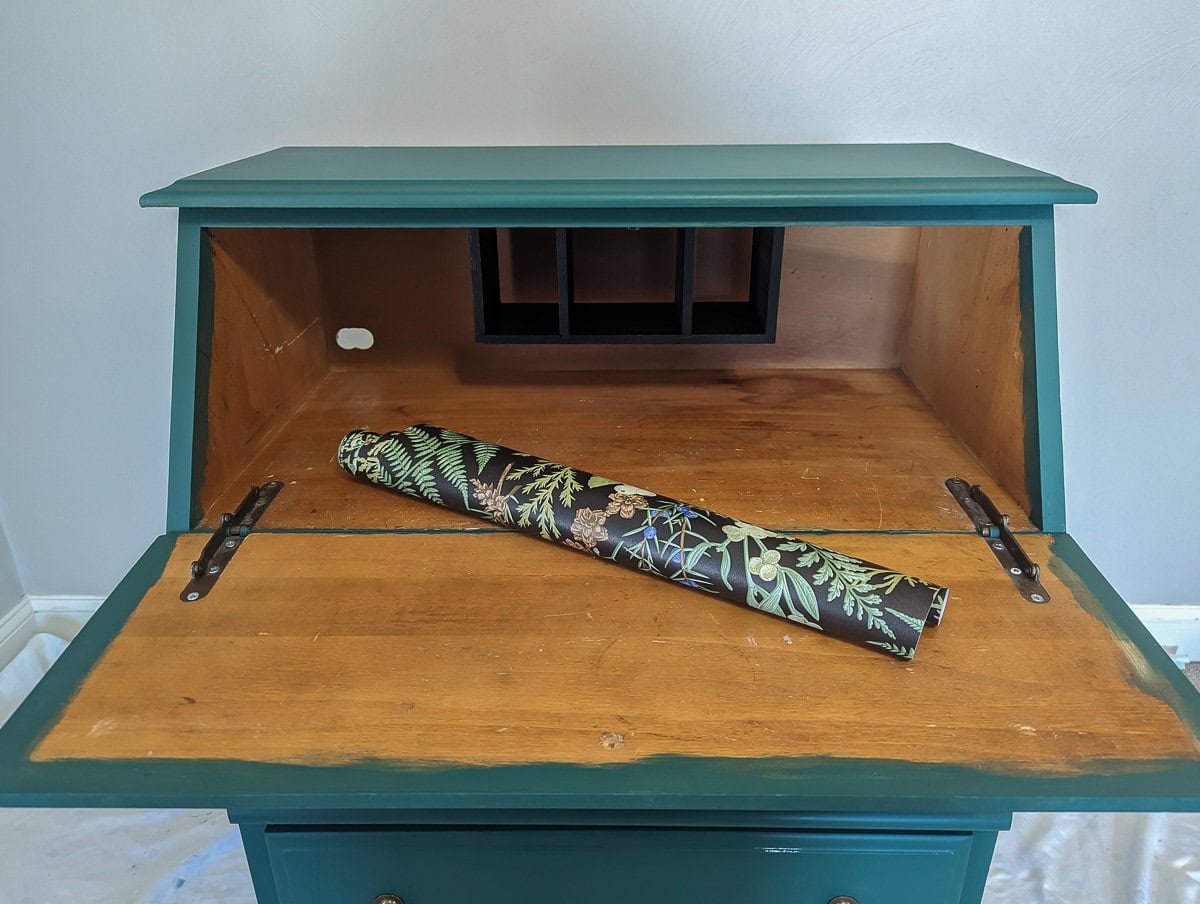 Stunning Secretary Desk Makeover with Bold Paint and Wallpaper