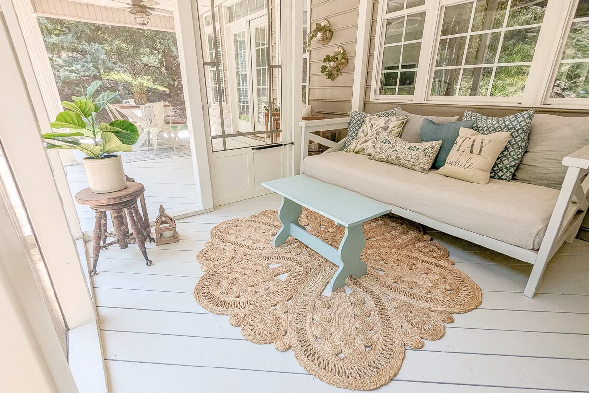 Cozy Back Porch Makeover full of Vintage Finds and DIY Decor