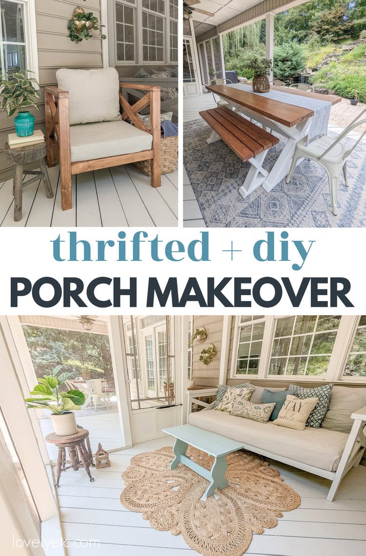 Cozy Back Porch Makeover full of Vintage Finds and DIY Decor